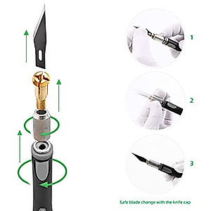 FOSHIO 2 Pack Precision Craft Knife Set with 20 Pieces Replacement Blades, Ergonomic Non-Slip Handle Hobby Knife with Protective Cover for Art, Craft Scrapbooking, Stencil (Grey)