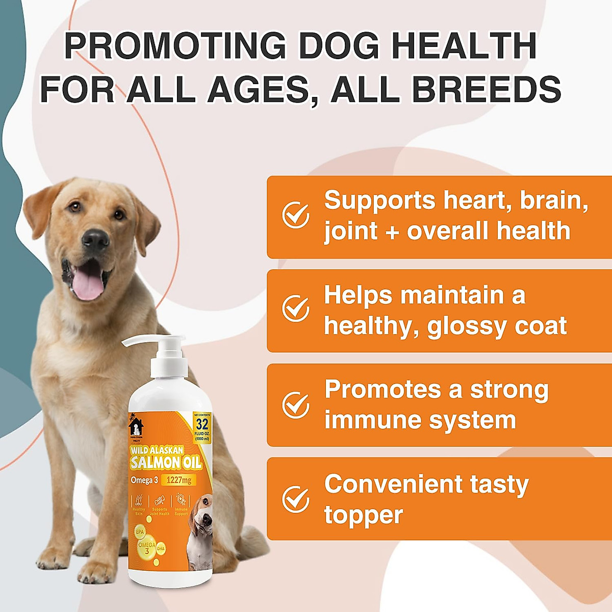 Salmon Oil for Dogs & Cats - Omega 3 Fish Oil Supplement for Healthy Skin & Coat, Joint & Bone Support, Allergy Relief, & Inflammation Defense - 32oz All-Natural Liquid Food Supplement