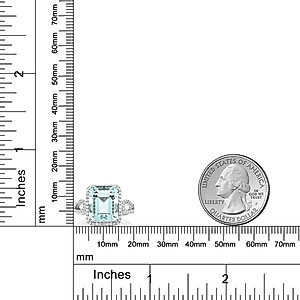 Gem Stone King 925 Sterling Silver Simulated Aquamarine Ring For Women (5.00 Cttw, Emerald Cut 12X10MM, Available In Size 5,6,7,8,9)
