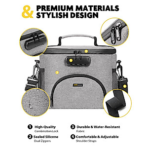 SafeDelux Insulated Lunch Bag with Combination Lock, Durable Lunch Bag Leakproof Cooler Bags Large Insulated Lockable Lunch Bag with Adjustable Shoulder Strap for Men Women (Grey)