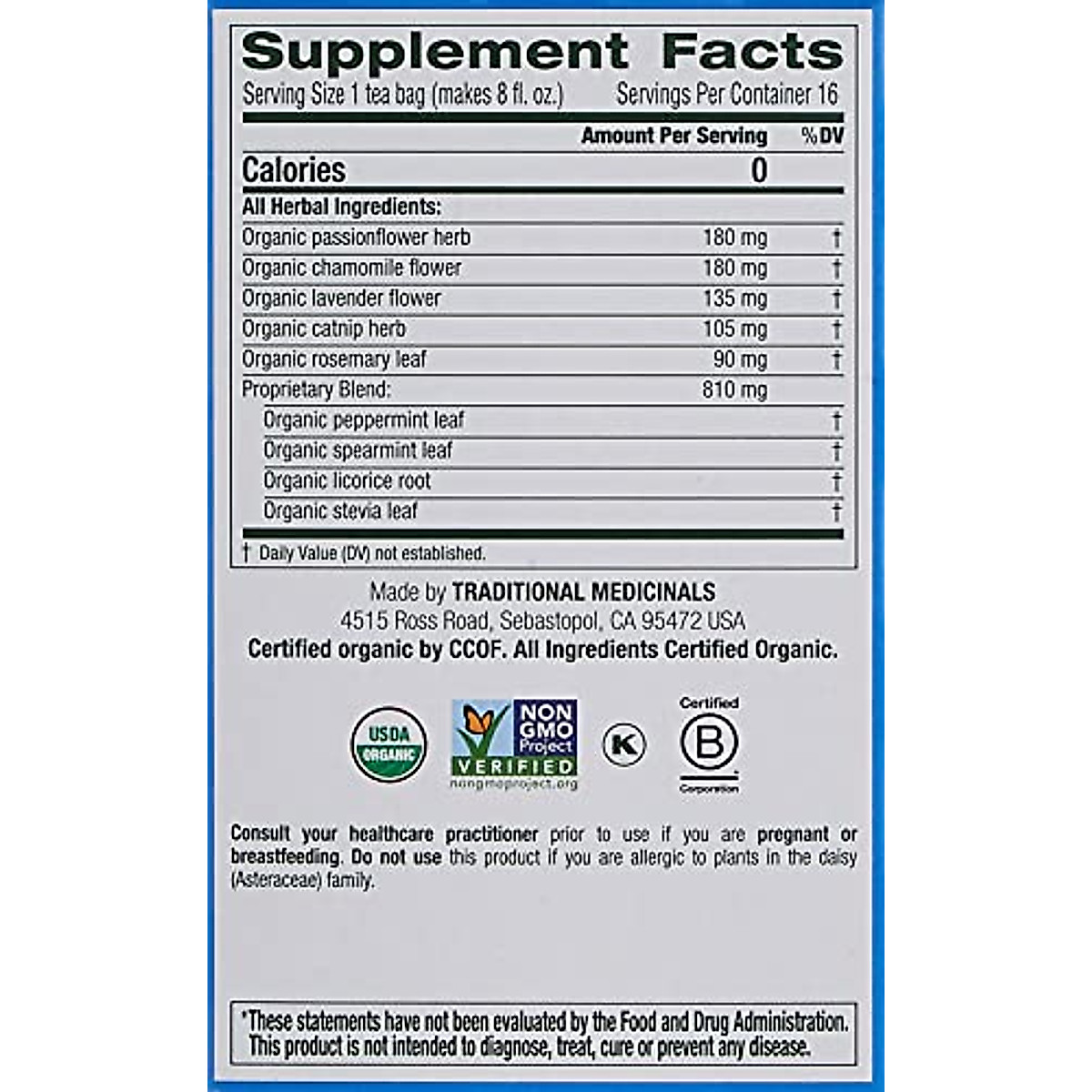 Traditional Medicinals Organic Cup of Calm Lavender Mint Herbal Tea, Calming & Relaxing, (Pack of 1) - 16 Tea Bags