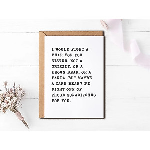 EdgarGifts I Would Fight A Bear For You Sister - Sister Card - Funny Card For Sister - Thank You For Being My Sister - Happy Birthday Card For Sister