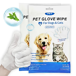 YUVEXAHOO Dog Wipes Cleaning deodorizing, Extra Thick Dog Wipes, Dog Washing Gloves for Daily pet Care and Travel, 6 PCS (Blue Packing, Extra-Thick)