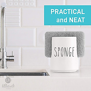 Sponge Holder - Dish Sponge Holder for Kitchen Sink with Sponge - Ceramic Kitchen Sponge Holder for Sink - Porcelain Kitchen Sink Sponge Caddy - Farmhouse Kitchen Sink Organizer for Sink Accessories