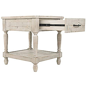 Signature Design by Ashley Shawnalore Farmhouse Solid Pine Wood End Table, Weatherworn White Finish