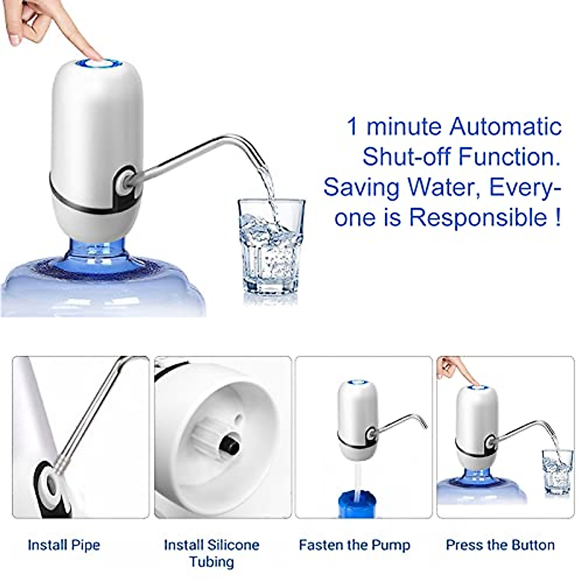 BANGMENG Water Bottle Pump,Electric Drinking Water Pump,USB Rechargeable Portable Water Dispenser,Automatic Shut-Off Water Pump Dispenser for Universal 5 Gallon Bottles
