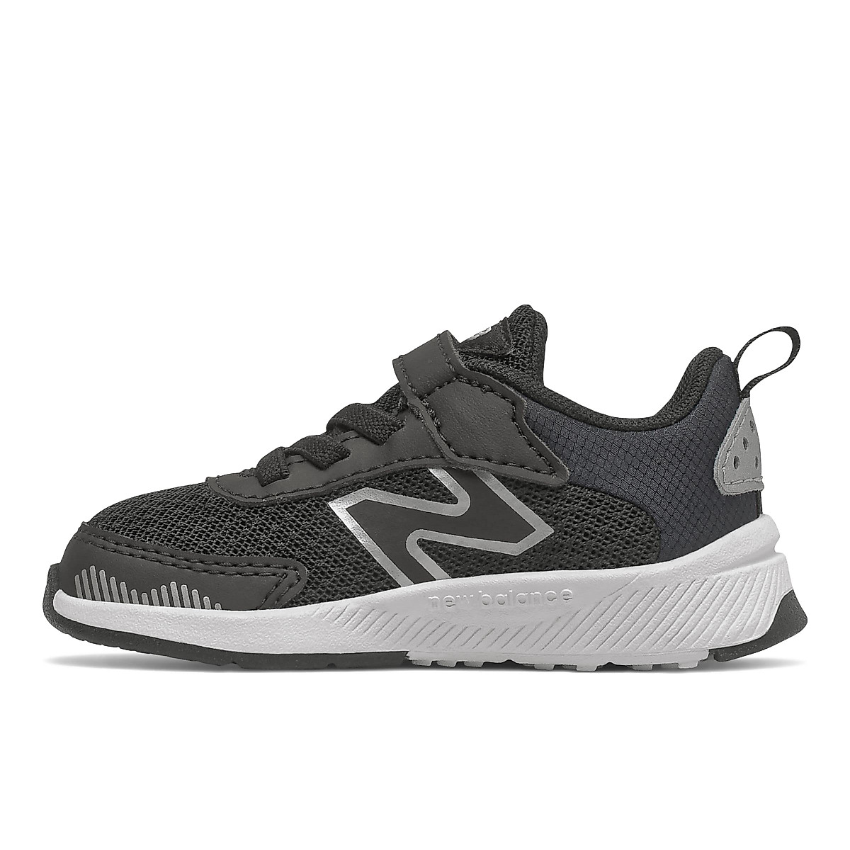 New Balance Kid's Dynasoft 545 V1 Hook and Loop Running Shoe, Black/White/Silver Metallic, 1 Little Kid