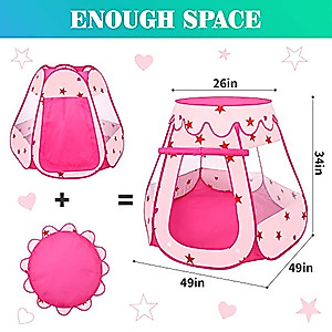 KIDAMI Princess Pop Up Tent with Star Lights for 1 2 3 Year Old Girls Birthday Gift, No Assembly Required, Easy to Fold with Portable Bag, Toddler Baby Girl Toys Kids Ball Pit Indoor Outdoor Playhouse