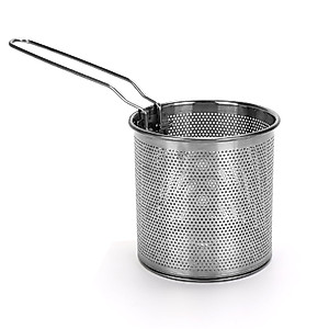 Small Deep Fryer Pot with Basket, Mini Fryer and Soup Pot with Tongs and Lid for 1-2 People, Works on Gas or Induction Burner, Dishwasher Safe, 1.3-Quart
