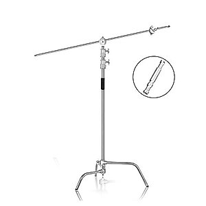 EMART Photography C Stand with Boom Arm, 10ft/300cm Adjustable Heavy Duty Light Cstand with 4.2ft/128cm Holding Arm, 2 Pieces Grip Head for Video Reflector, Moonlight, Softbox