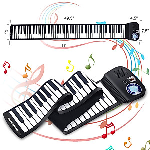 BABY JOY 88 Keys Roll Up Piano, Upgraded Electronic Piano Keyboard, Portable Piano w/Bluetooth, MP3 Headphone USB Input, MIDI OUT, 128 Rhythms, Record, Play, Volume Control (Black, 88Keys)