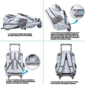 seastig Rolling Backpack for Kids Wheeled Backpack Double Handle Wheeled Backpack with Lunch Bag and Pencil Case Set