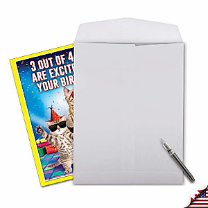 NobleWorks Jumbo Hilarious Birthday Greeting Card 8.5 x 11 Inch with Envelope (1 Pack) Oversize Jumbo Bday Excited Cats J3525BDG