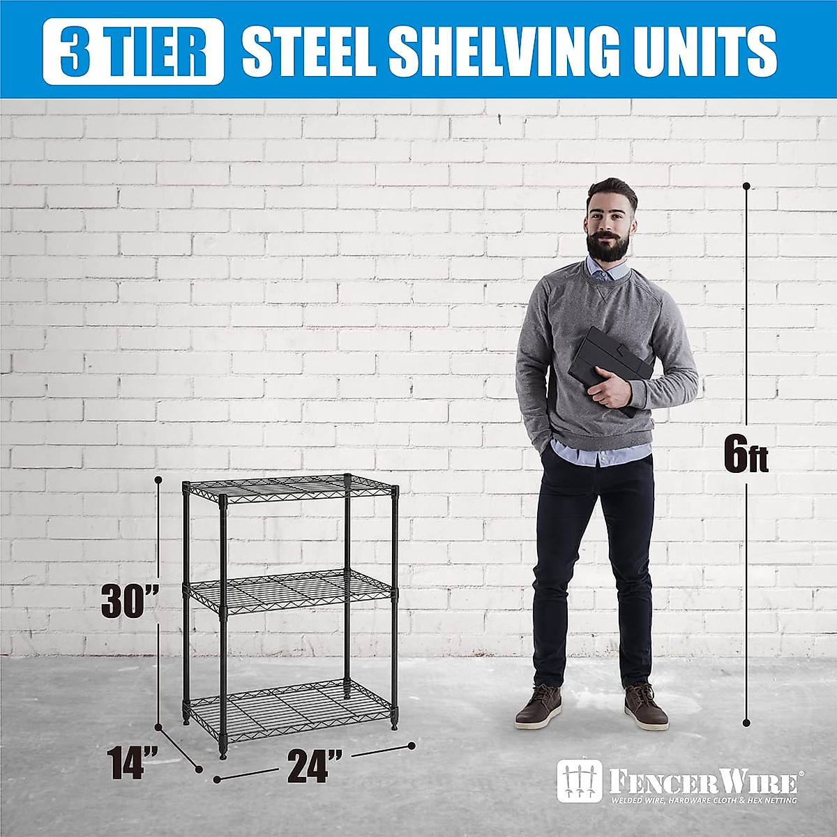 Fencer Wire 3/4/5-Tier Adjustable Height Wire Shelving Unit, Garage Shelving Storage Organizer, Wire Rack Shelving, Metal Steel Storage Shelves, Utility Storage Shelf with Leveling Feet, Black