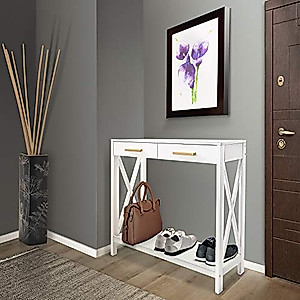 Prosumer's Choice White 2-Tier 2-Drawer Compact Sofa and Console Table, Elegant Entryway, Hallway,Foyer, Accent Side Table for Living Room, Office, Corridor
