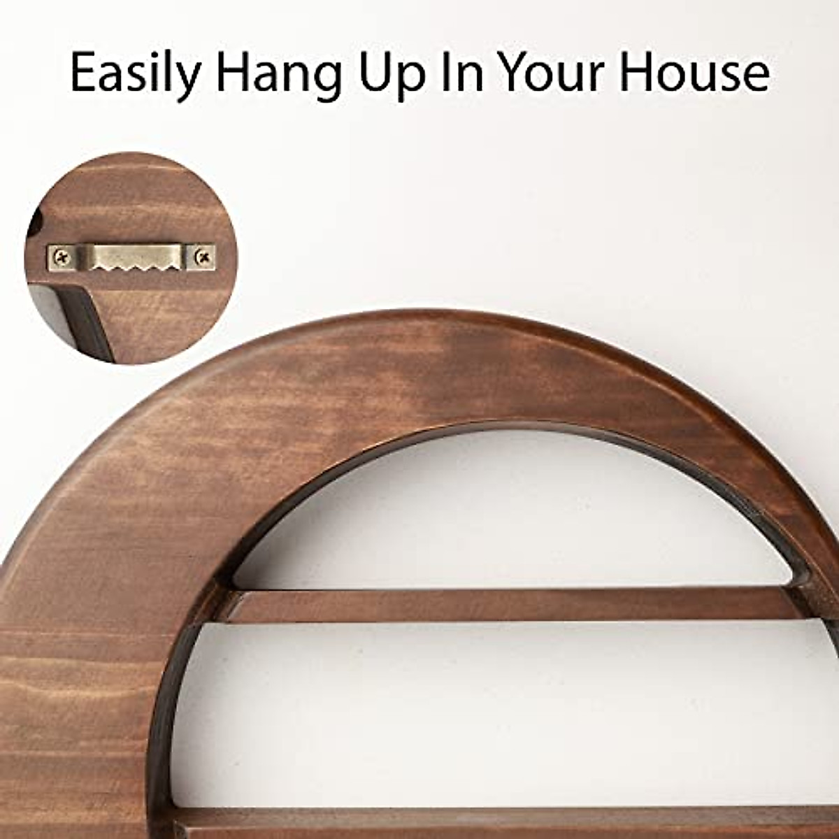 Hijnx Moon Premium Round Wall Shelf for Crystals Display - Essentials Storage Shelf - Solid Wood Craftsmanship Wall Art - Crescent Moon Shelf - Beautiful & Decorative for Your Beloved Ones., Brown