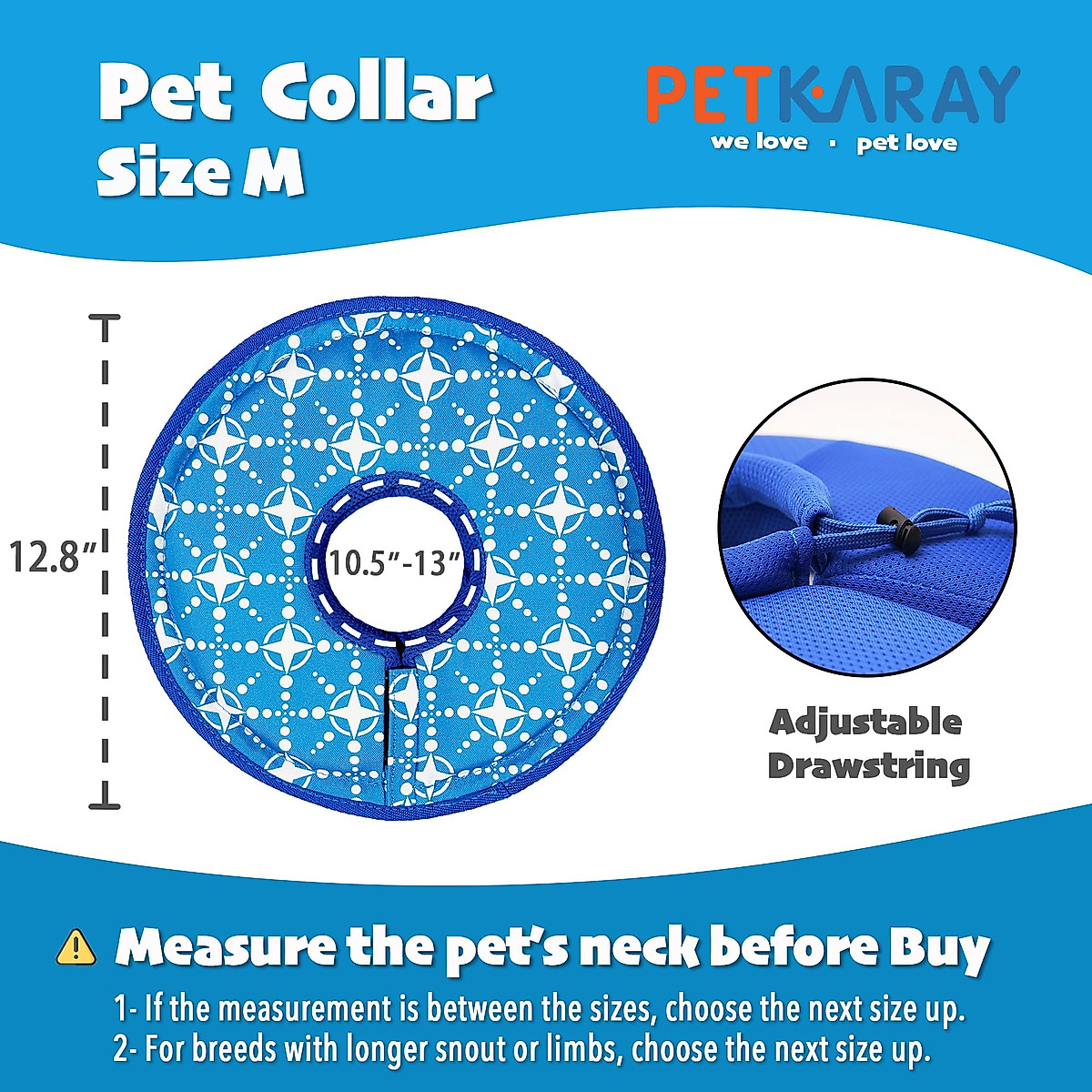 PETKARAY Soft Dog Cone Collar, Comfy Dog Donut Collar After Surgery, Recovery Dog Cone Alternative for Small Medium Large Dogs, Size M