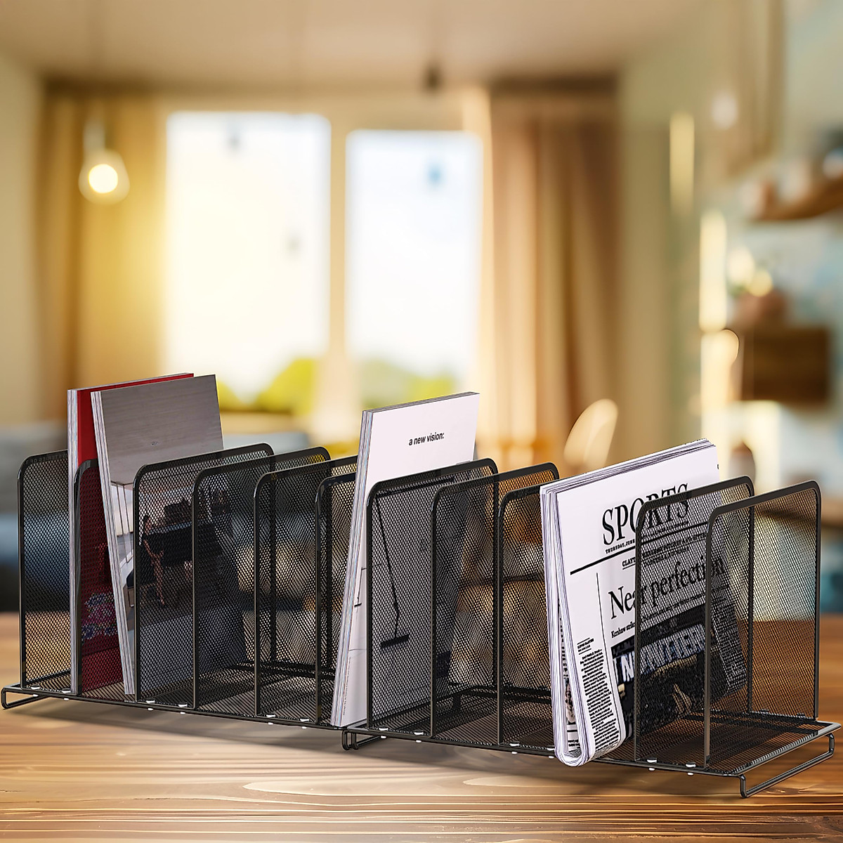 2 Pack - SimpleHouseware 5 Section Upright File Sorter Organizer, Black