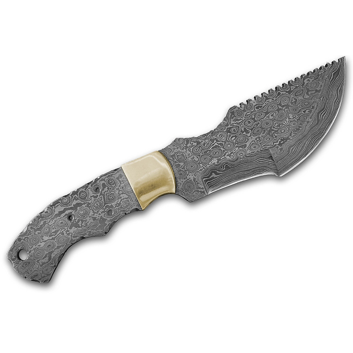 Whole Earth Supply Tracker Damascus Large Knife Blank +Brass Finger Guard for Custom Making Knives Blade Blades Blanks Hunting