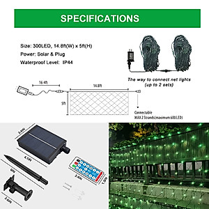 OYCBUZO 300 LED Green Net Lights Outdoor Decor, 14.8ft x 5ft Green Mesh Lights String Lights, 8 Modes Fairy Lights Waterproof for Bushes Yard Garden Wedding Holiday Party
