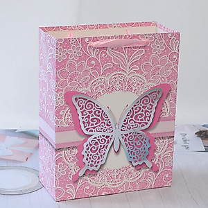 RUIFYRAY 12.6" Large Butterfly Gift Bag 2 Pack, with Handle and Tissue Paper, for Anniversary/Valentines Day/Birthday Party/Bridal Shower Decoration/Wedding Favors/Christmas Holiday & New Year Gift