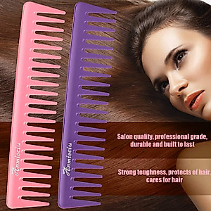 2Pcs Wide Tooth Comb and Large Hair Detangling Comb, Durable Hair Combs, Suitable for Curly Hair, Long Hair, Wet or Dry Hair in all Types, Anmieciu Advanced Care Styling Hair Comb. (Pink, Purple)
