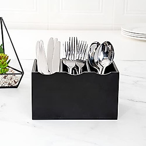 Restaurantware 8.25 x 5.5 x 4.75 Inch Flatware Display 1 Countertop Buffet Utensil Caddy - 3 Compartment For Parties Picnics Homes or Restaurants Black Bamboo Cutlery Holder Upright