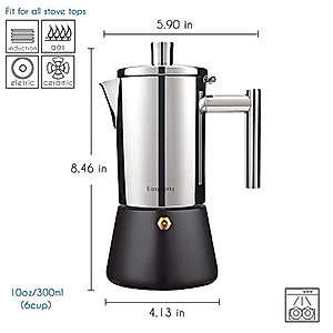 Easyworkz Diego Stovetop Espresso Maker, Bundled With Stainless Steel Espresso Cup 2pcs Set Double Wall Insulated Metal Demitasse Cups