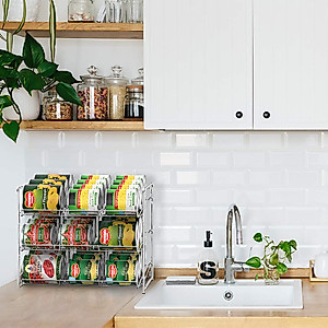 Can Organizer Stackable 2 Pack Can Storage Dispenser Rack 3 Tier Holds up 36 Cans Rotates First in First Out for Kitchen Cabinet or Pantry, Chrome Finish