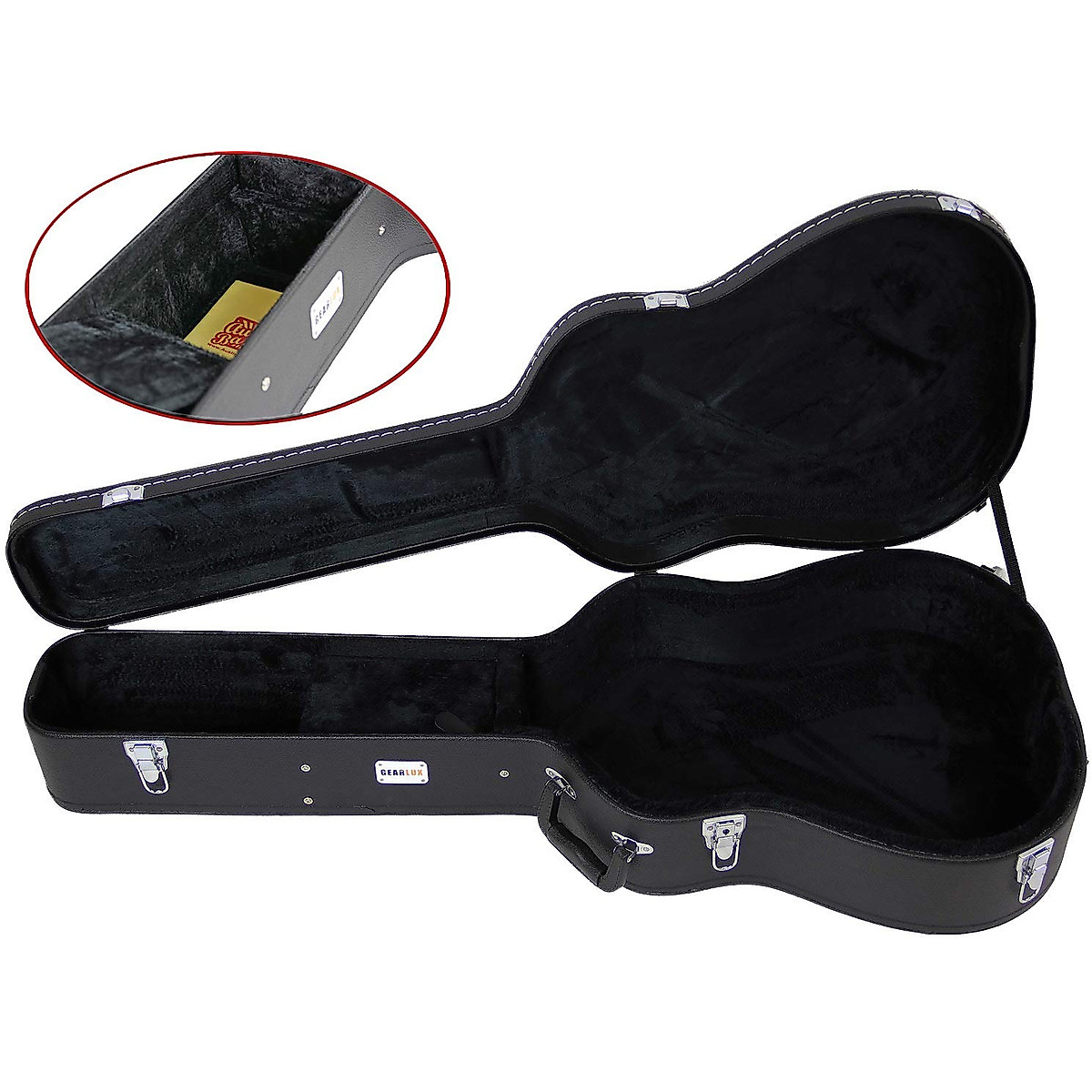 Gearlux Dreadnought Acoustic Guitar Hardshell Case with Accessory Compartment - Black