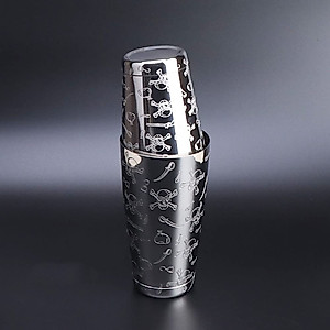 Stainless Steel Boston Shaker Tin with Etched Pattern - 2 Piece Weighted Cocktail Shaker 18oz & 28oz,Martini Drink Shaker Kit for Bartender Professional Bar Tools (Skull Pattern)