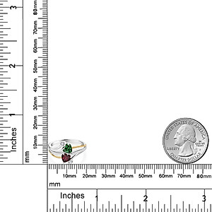 925 Silver and 10K Yellow Gold Green Nano Emerald Red Rhodolite Garnet 2 Heart Promise Couple Engagement Mother Lab Grown Diamond Ring (1.07 Cttw, Gemstone Birthstone, Available In Size 5, 6, 7, 8, 9)