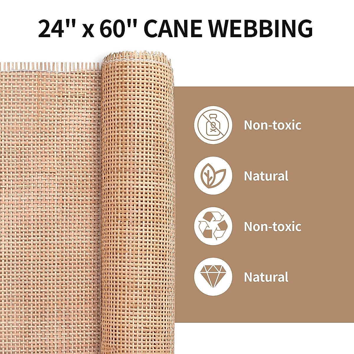 24" Width Natural Square Cane Webbing 5Feet, Rattan Webbing Roll for Caning Projects, Woven Open Mesh Cane for Furniture, Chair, Cabinet, Ceiling, Bed
