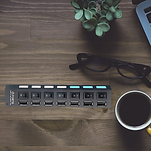 7-Port USB Hub 2.0, USB Hub USB Splitter with Individual Switches for Laptop, Computer, Keyboard and Mouse, USB Devices (Black)
