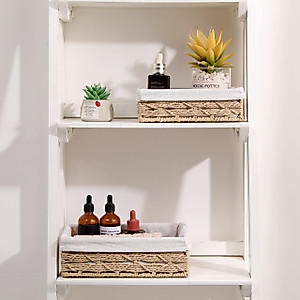 Sopsele Small Wicker Baskets for Organizing,Paper Rope Storage Basket，Desk Basket With Liner,Hand Towel Baskets, Baskets for Drawer Organizing, Toilet Tank Basket, Set of 2 Beige