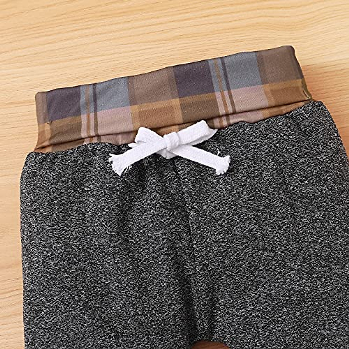 VOLUOVO Baby Boy Clothes Newborn Boy Outfits Infant Clothing Plaid Pocket Hooded Sweatshirt Long Pants Toddler Clothe(GreyOrange/90)