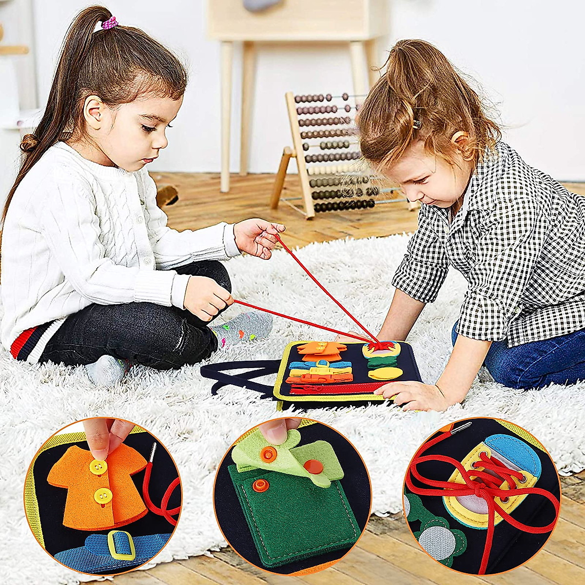 Busy Board Toys for Toddlers, Montessori Toys Gifts for 3-5 Year Old Boys & Girls, Preschool Toddler Activities Educational Travel Toy Learning Basic Dress Skills