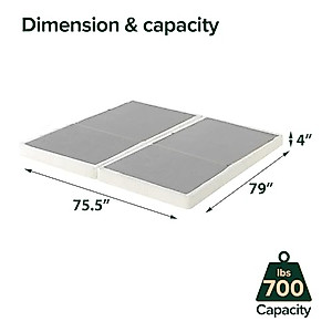 ZINUS No Assembly Metal Box Spring, 4 Inch White Mattress Foundation, Sturdy Metal Structure, Split King