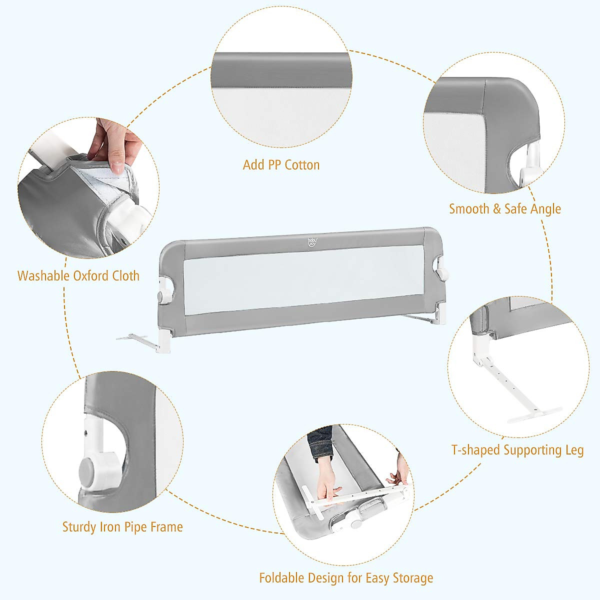 HONEY JOY Bed Rail for Toddlers, 59-in Extra Long, Portable Safety Bed Guardrail, Foldable Baby Bed Rail Guard, Fit King & Queen Full Twin Size Bed Mattress(Gray)