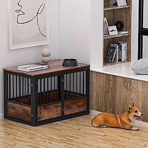 Snimoy Heavy Duty Dog Crate Furniture, Large Pet Cage End Table Wooden Dog Kennel with 3 Doors, Decorative Tall Metal Dog Crate House Indoor with Sturdy Locks for Medium Large Dog