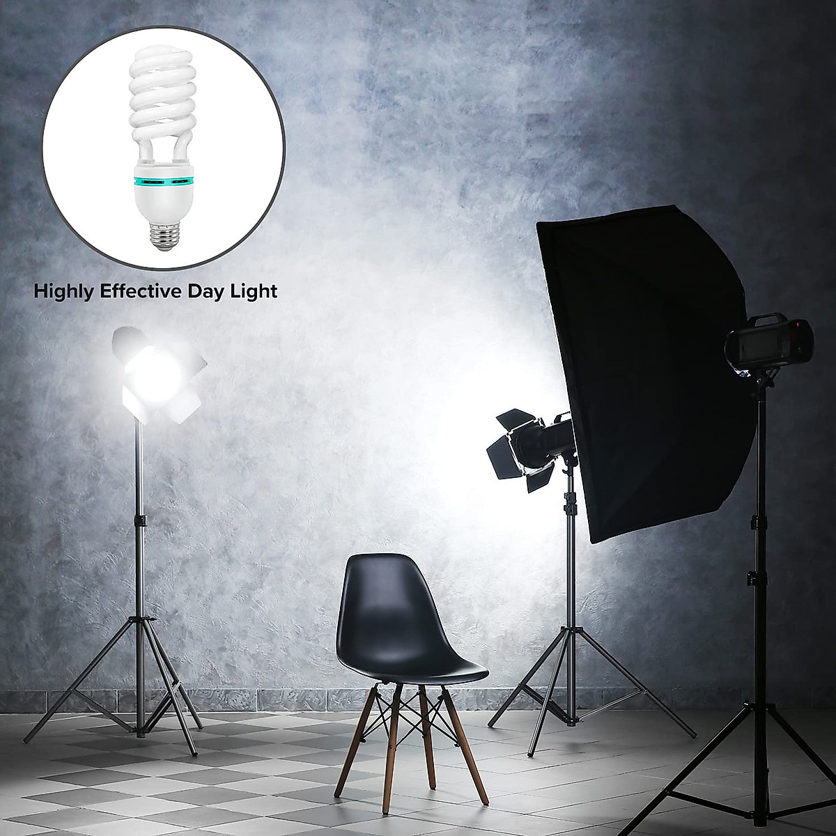 LimoStudio (4 Pack) 45W CFL Light Bulb, Compact Fluorescent Lighting Full Spectrum Photo Bulb, Daylight Pure White, 5500K, 2100LM, E26, E27, AGG117