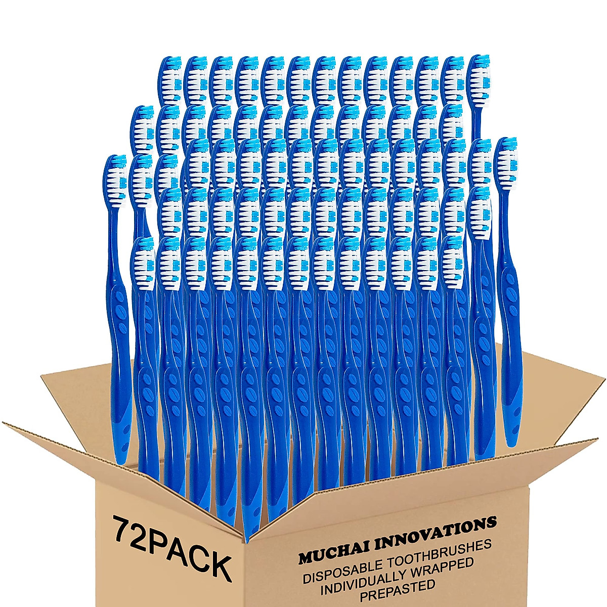 Prepasted Disposable Toothbrushes Individually Wrapped | Regular Size Head, Soft Bristle Hygienic & Economical | Great for Travel Camping Guestroom Car Office School Hotel Airbnb Gifts (72 Pack)