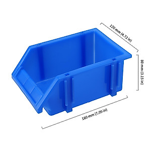HOIGON 12 Pack Blue Garage Storage Tool Bin, 7.09 x 4.72 x 3.15 Inch Plastic Hanging Stacking Stackable Organizer Storage Rack for Hardware Tools Organization, Workshop, Small Parts