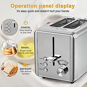 Toasters 2 Slice Best Rated Prime, whall Stainless Steel,Bagel Toaster - 6 Bread Shade Settings,Bagel/Defrost/Cancel Function,1.5in Wide Slots,Removable Crumb Tray,for Various Bread Types (850W）