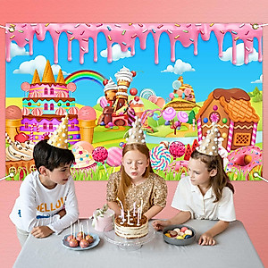 Avezano Candyland Banner Backdrop Sweet Donut Candy Background for Birthday Party Decoration Rainbow Candytown Baby Shower Photo Booth Banner, 70.8x43.3inch