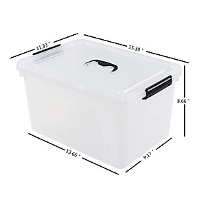 Esdiplot 4 Pack 17.5 L Stackable Latching Container Bins with Lid, Clear Plastic Storage Box with Handle