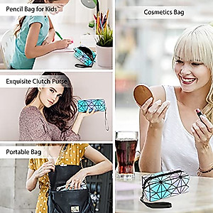 Luminous Pencil Pen Pouch Big Capacity,Geometric Portable Holographic Reflective Pencil case, Zipper Stationery Storage Pouch,Pen Marker Case for High Middle Primary School Student Office (blue)