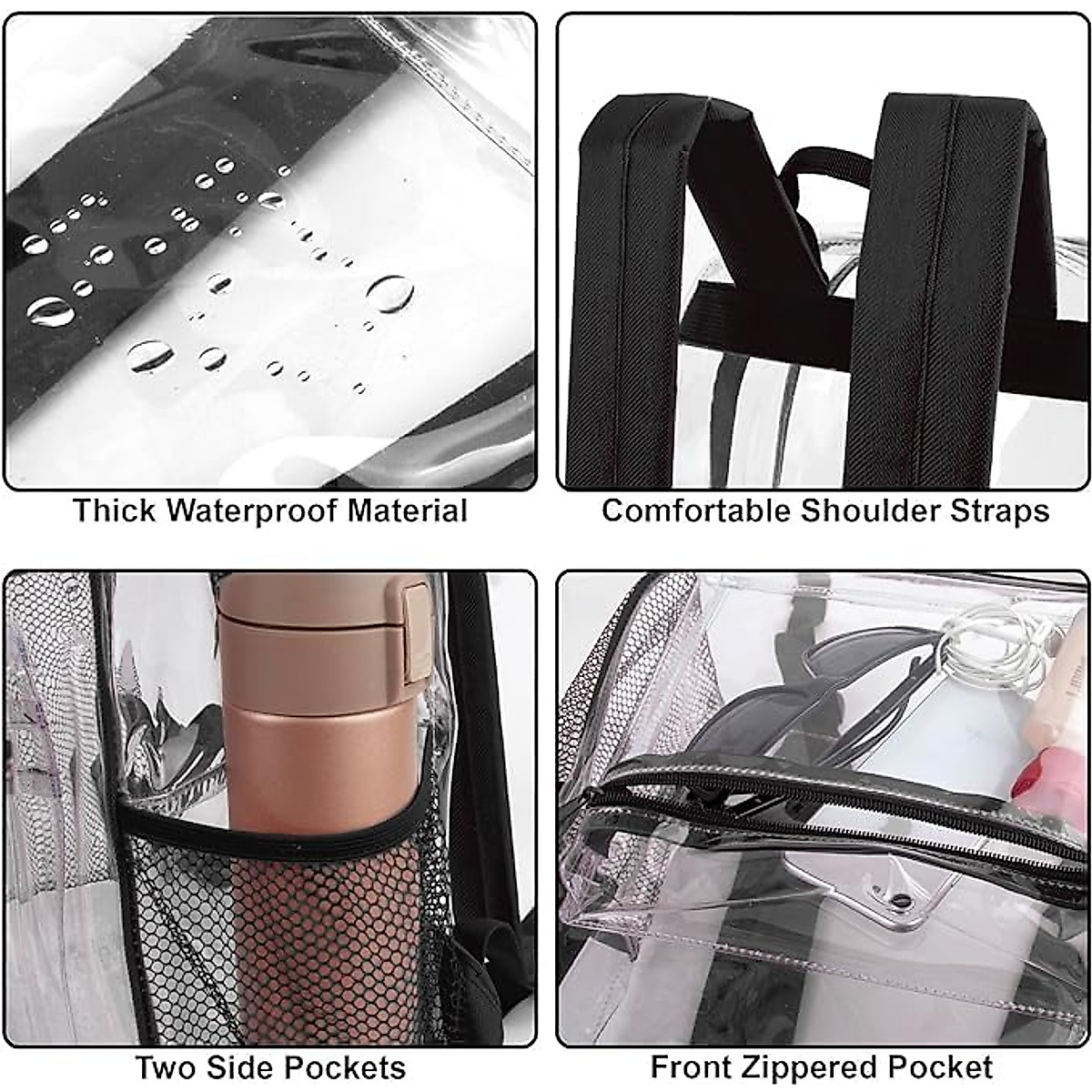 Bulk Clear Backpacks Wholesale for School 24 Pack Clear Backpacks for Boys, Girls, Stadium, Travel (Solid Black Pack)