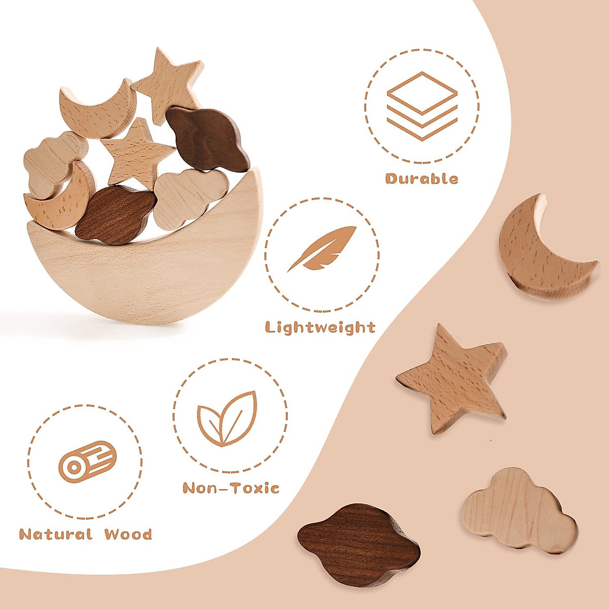 Youuys Baby Stacking Wooden Toys for Toddlers Balance Natural Wood Stacking Teether Block Montessori Toys for Fine Motor Skills for Infant Boys Girls Gifts