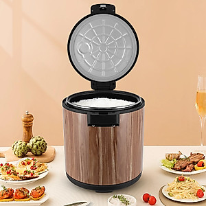 100-Cup 23L Electric Rice Warmer 110W Commercial Food Warmer with Warm Function Only, Heavy Duty Stainless Steel Restaurant Rice Warmer with Temperature Control (Wood)